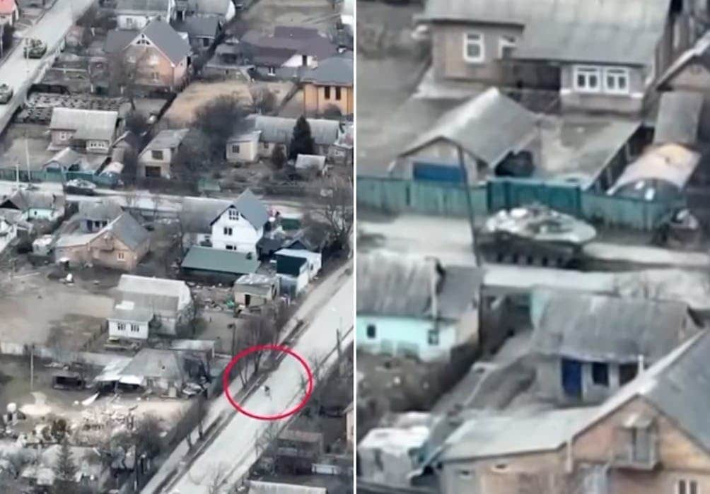 Nieuwe dronebeelden tonen hoe Russische pantserwagens vuur openen op ...