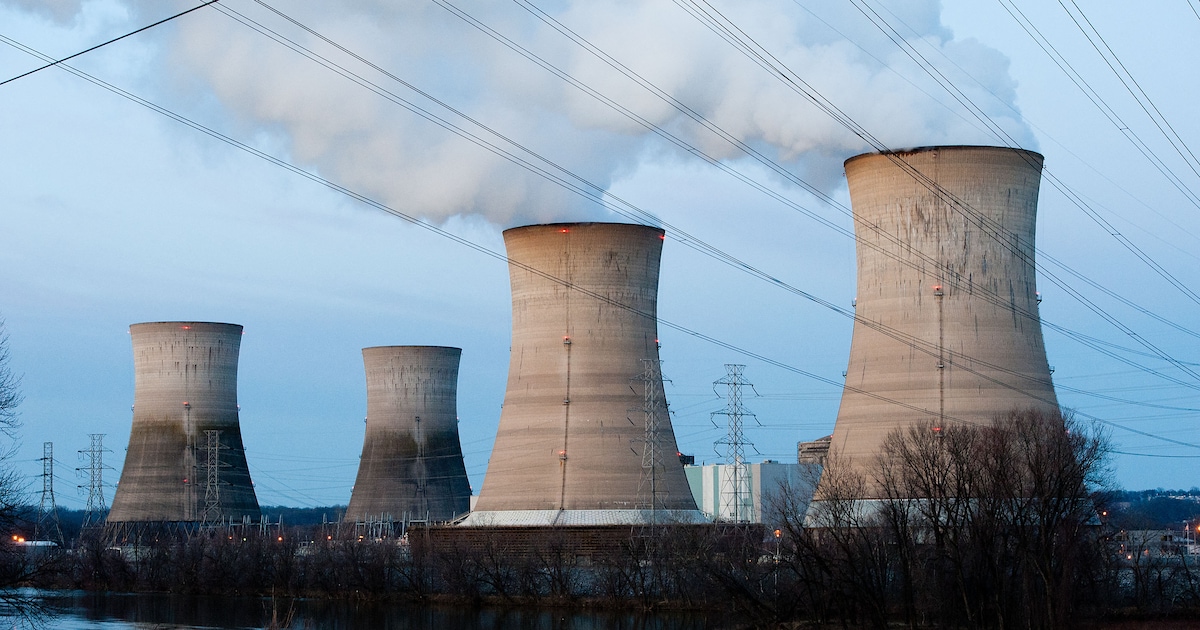 De gesloten kerncentrale Three Mile Island, waar een nucleair ongeval ...