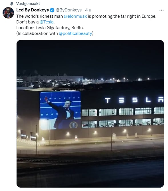 Activisten claimen projectie van ‘Heil Tesla’ en vermeende Hitlergroet ...