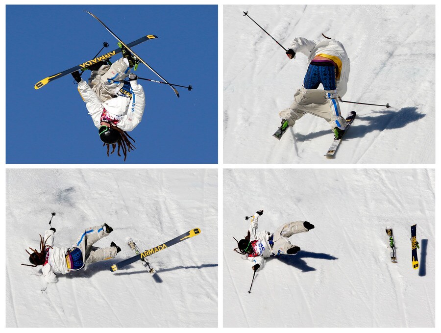 Excentrieke freestyleskiër komt ten val en toont de wereld zijn ...